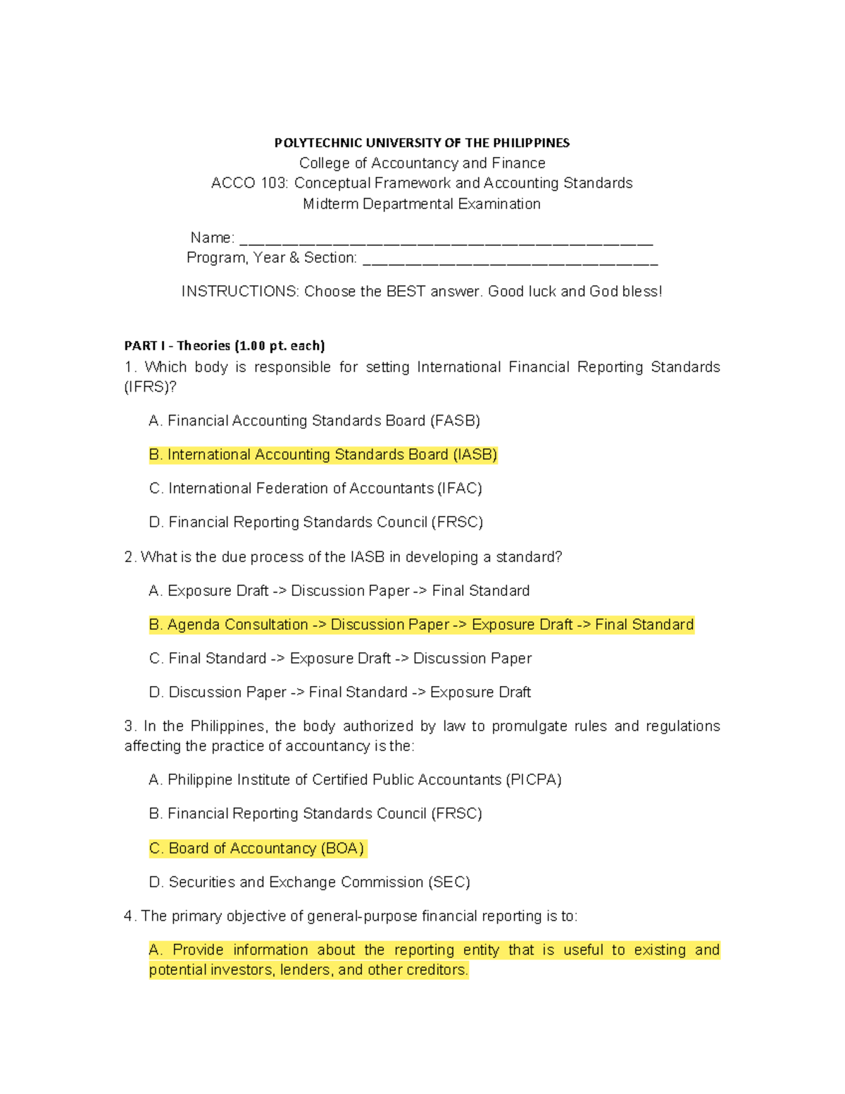 ACCO 103: Conceptual Framework & Accounting Standards Midterm Exam ...