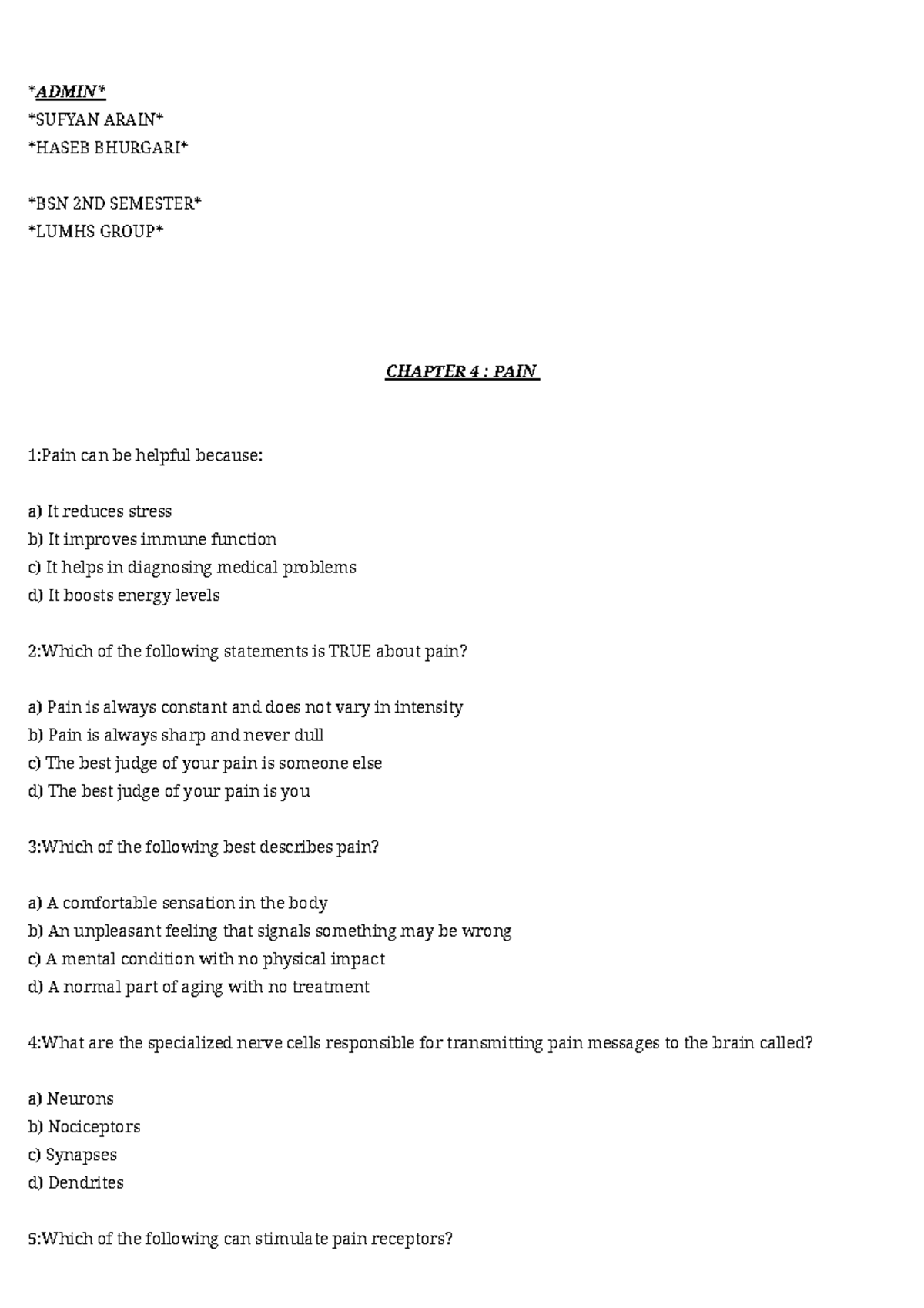 Chapter 4: Understanding Pain - Key Concepts for BSN 2nd Sem - Studocu