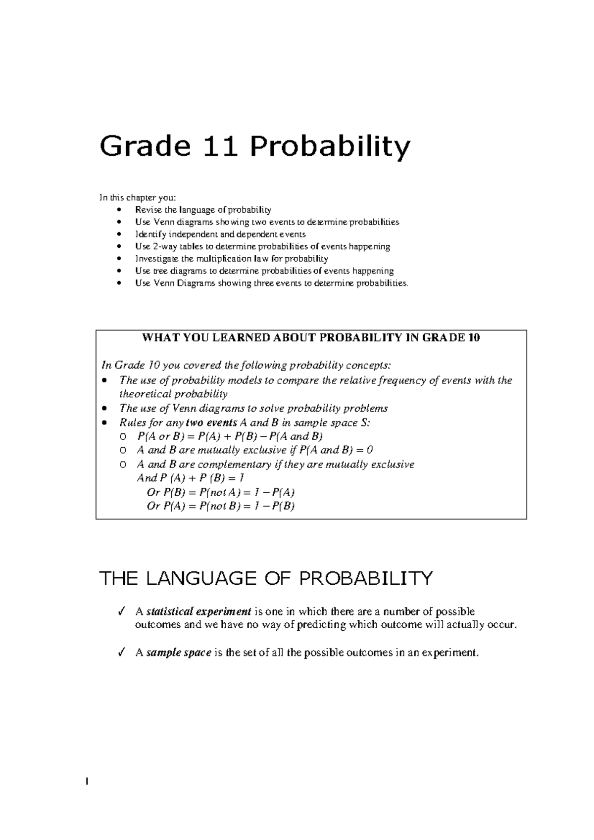 Grade 11 Probability - Studocu