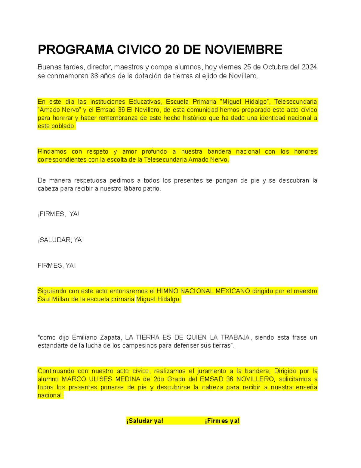 Programa Cívico 20 de Noviembre: Resumen e Implicaciones Históricas - Studocu