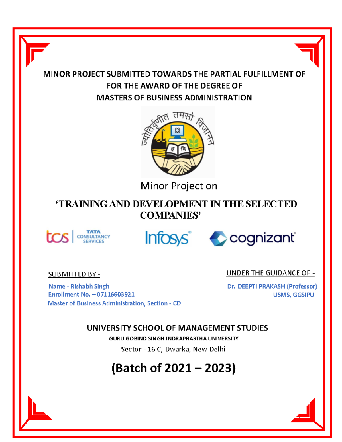 MBA Minor Project: Training and Development in Selected Companies - Studocu