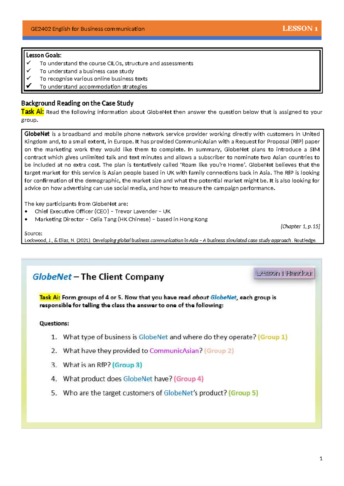 GE2402 English for Business Communication: Lesson 1 Overview and ...