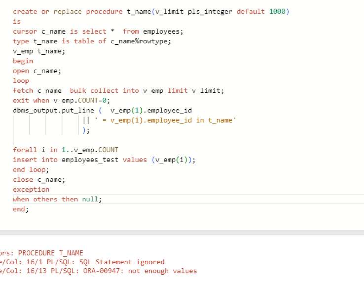 Bulk Collect in Oracle PL/SQL: Procedures, Performance & Usage - Studocu