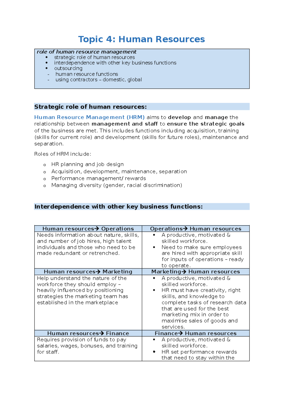Human Resources Management: Strategic Roles & Functions (HRM 101) - Studocu