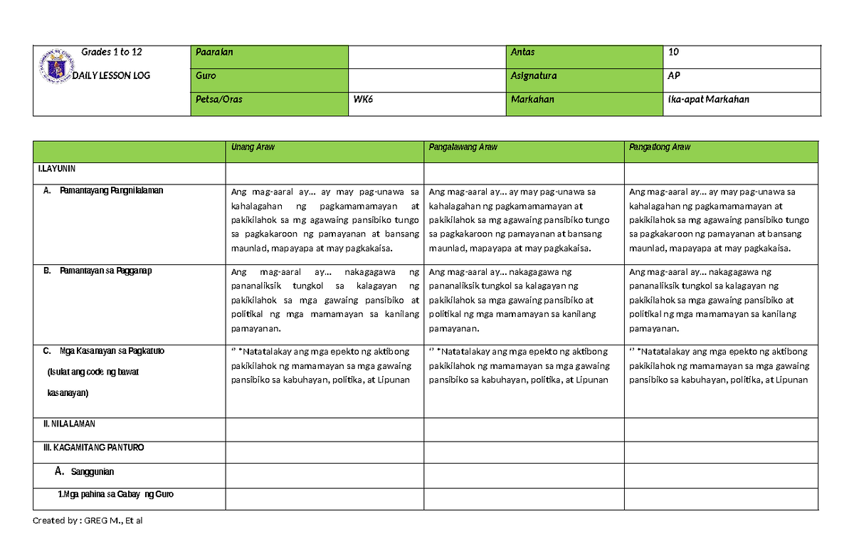 AP10 Q4 WK6 Detailed Lesson Plan on Civic Engagement and Participation ...