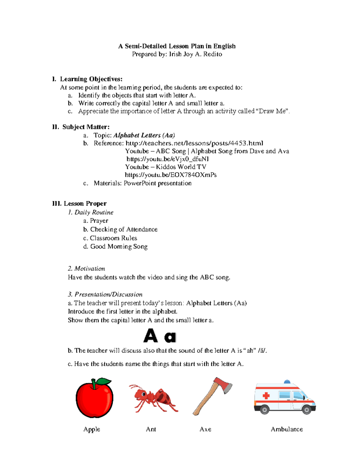 Semi Detailed Lesson Plan For Kindergarten Alphabet - Infoupdate.org