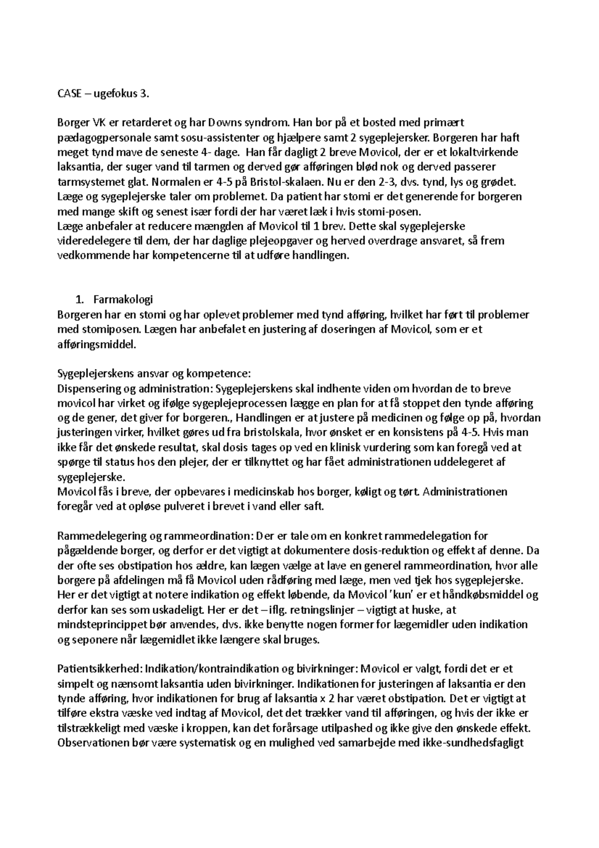 Case Study – Borger VK med Downs Syndrom og Tynd Afføring - Studocu
