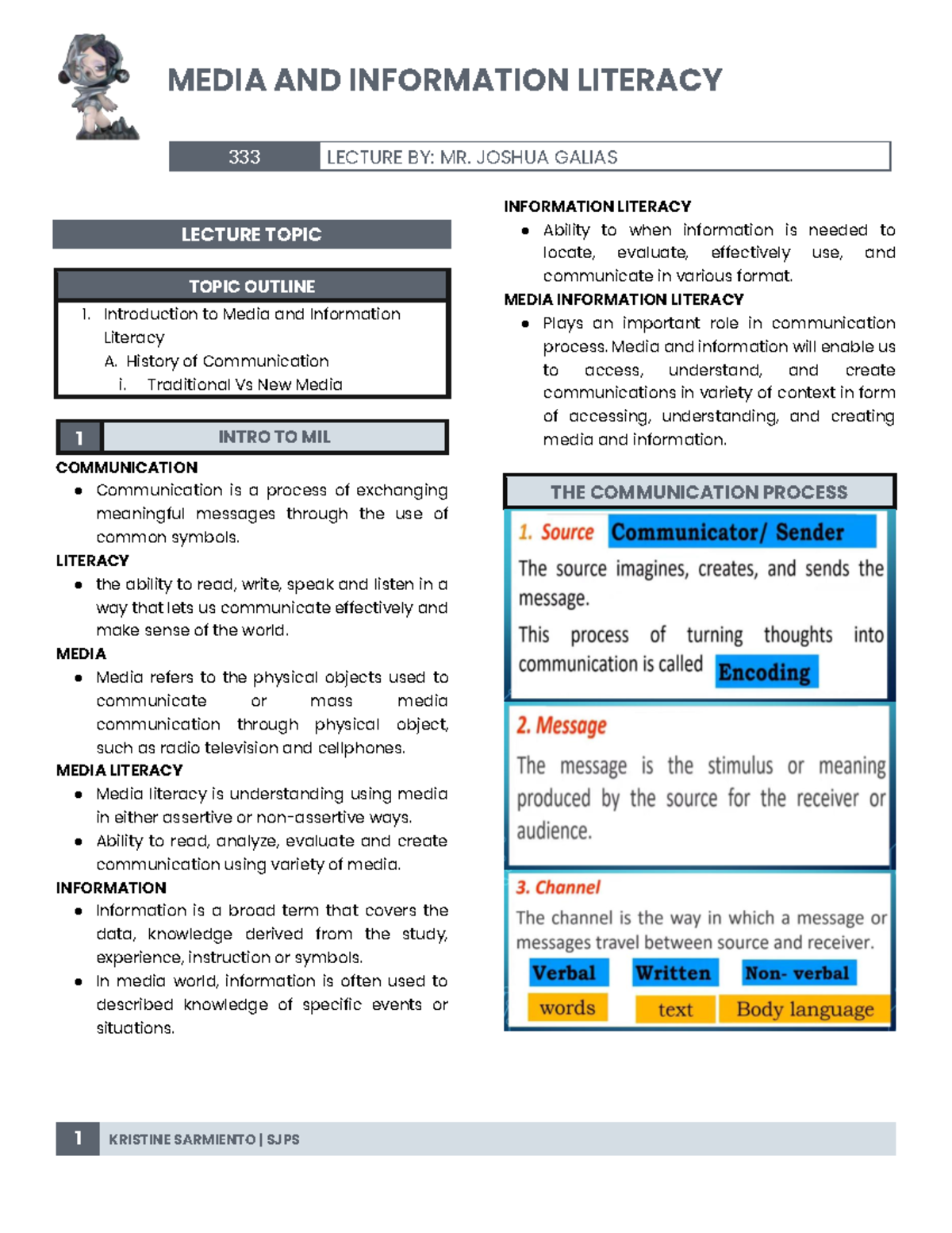 MIL 101: Media and Information Literacy Lecture Notes - Studocu