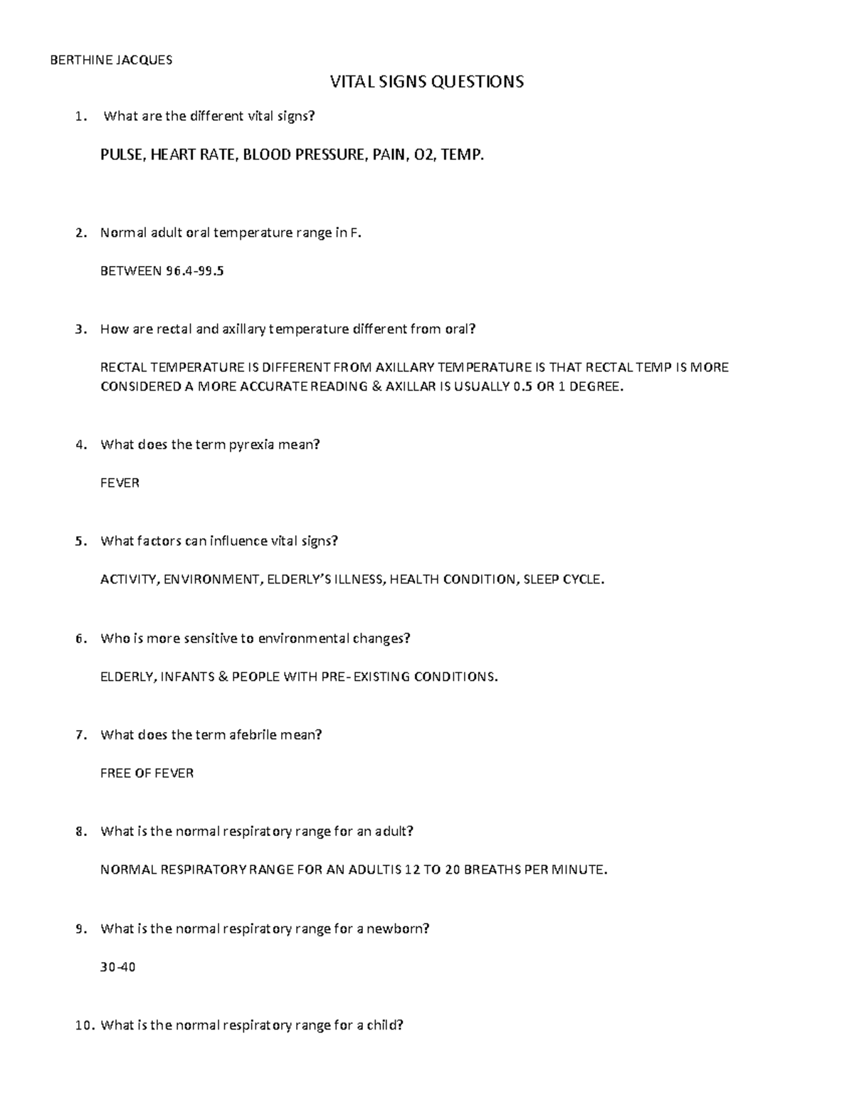VITAL SIGNS Q&A Review for Nursing Students - Important Concepts - Studocu