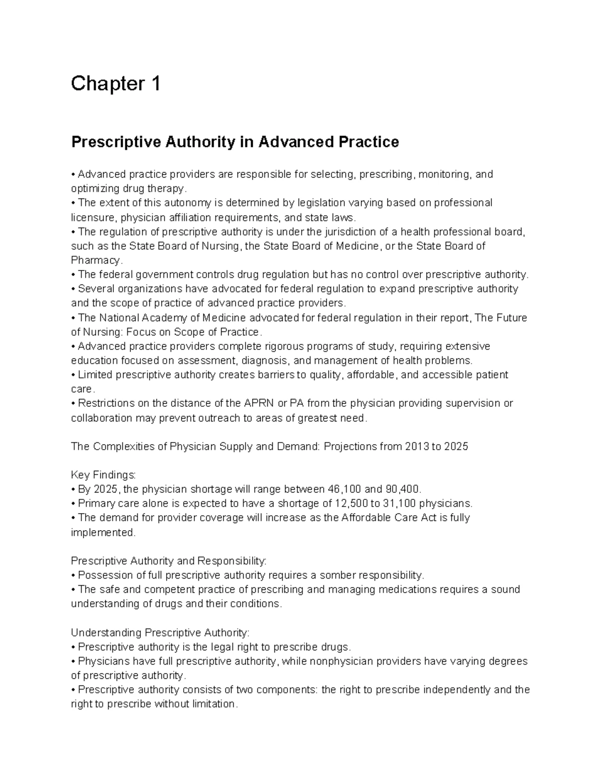 Chapter 1 Summary: Prescriptive Authority in Advanced Practice (NR 565 ...