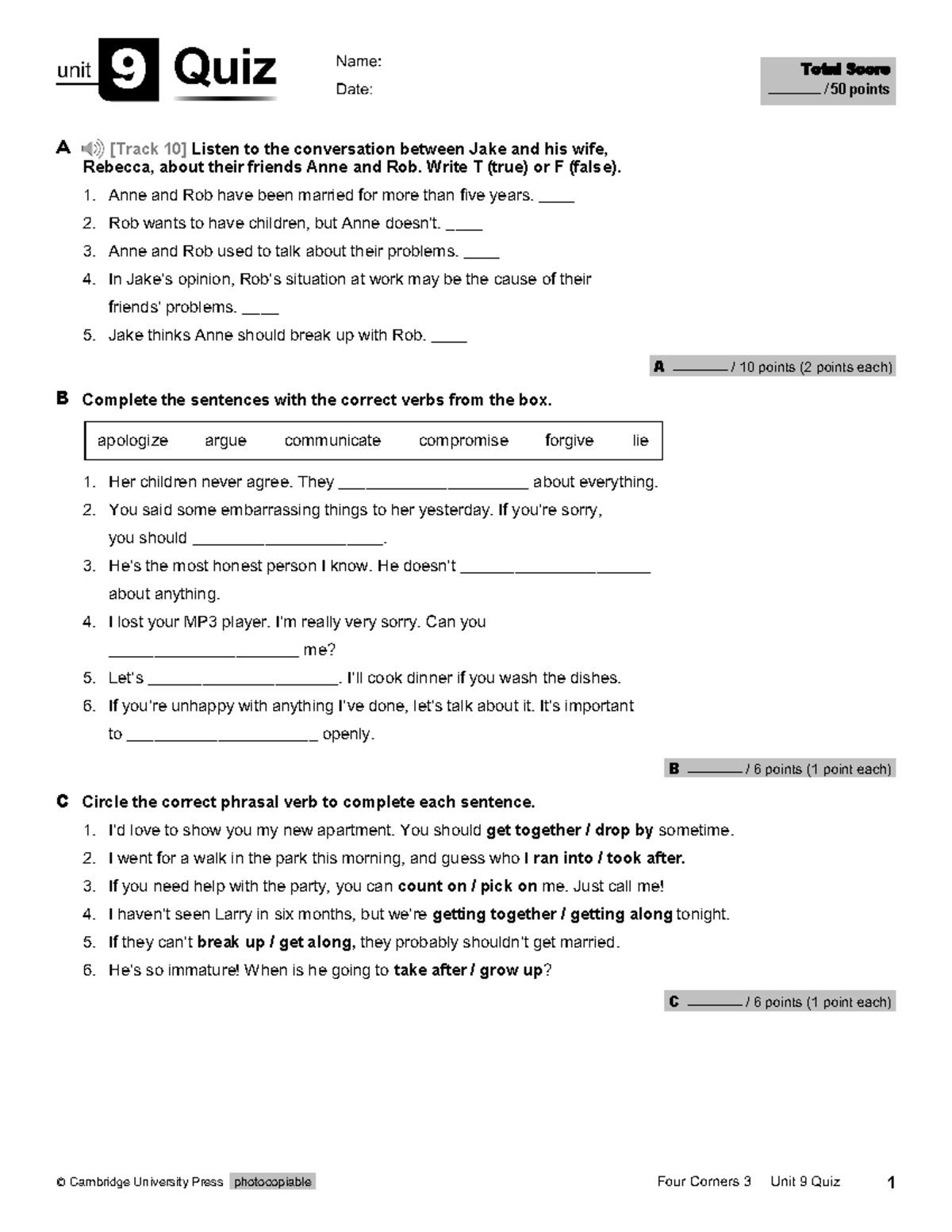Four Corners 3 Unit 9 Quiz Review and Practice - Studocu