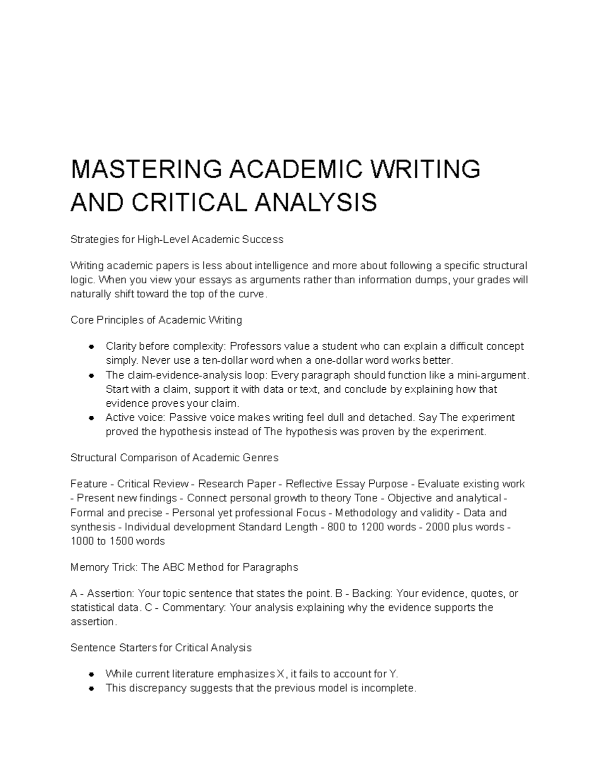 MASTERING ACADEMIC WRITING AND CRITICAL ANALYSIS: Strategies for ...