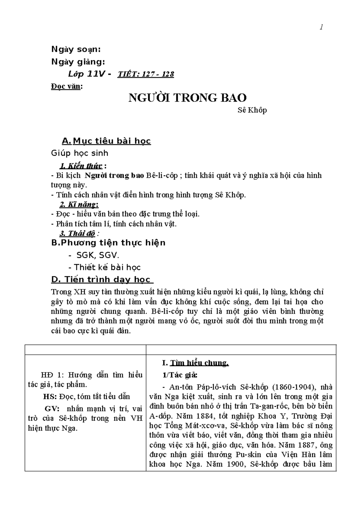 Lớp 11V: Đọc Văn "Người Trong Bao" (Tiết 127-128) - Studocu