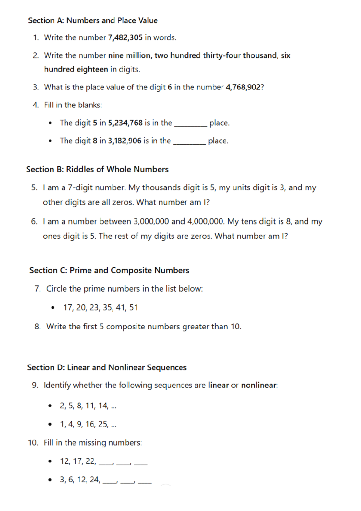 Test Paper: Math Practice for Kelas 5 - Numbers & Sequences - Studocu