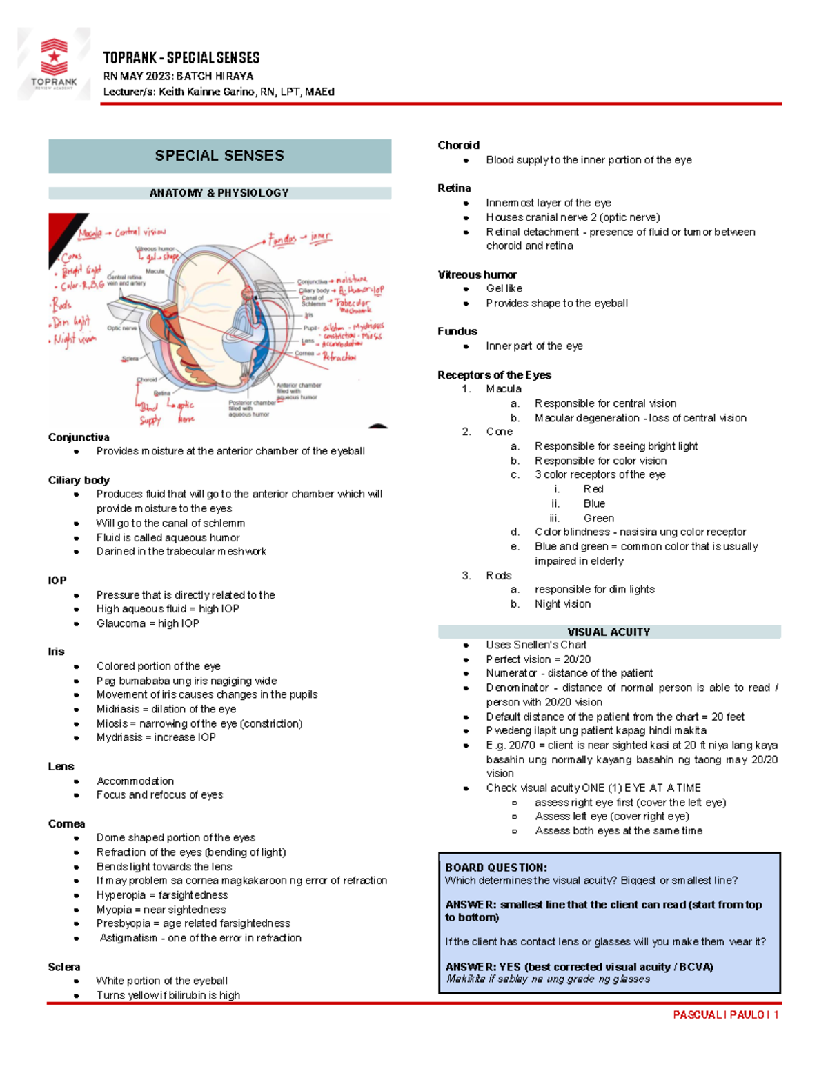 Special Senses Anatomy & Physiology - RN MAY 2023 Batch Hiraya - Studocu