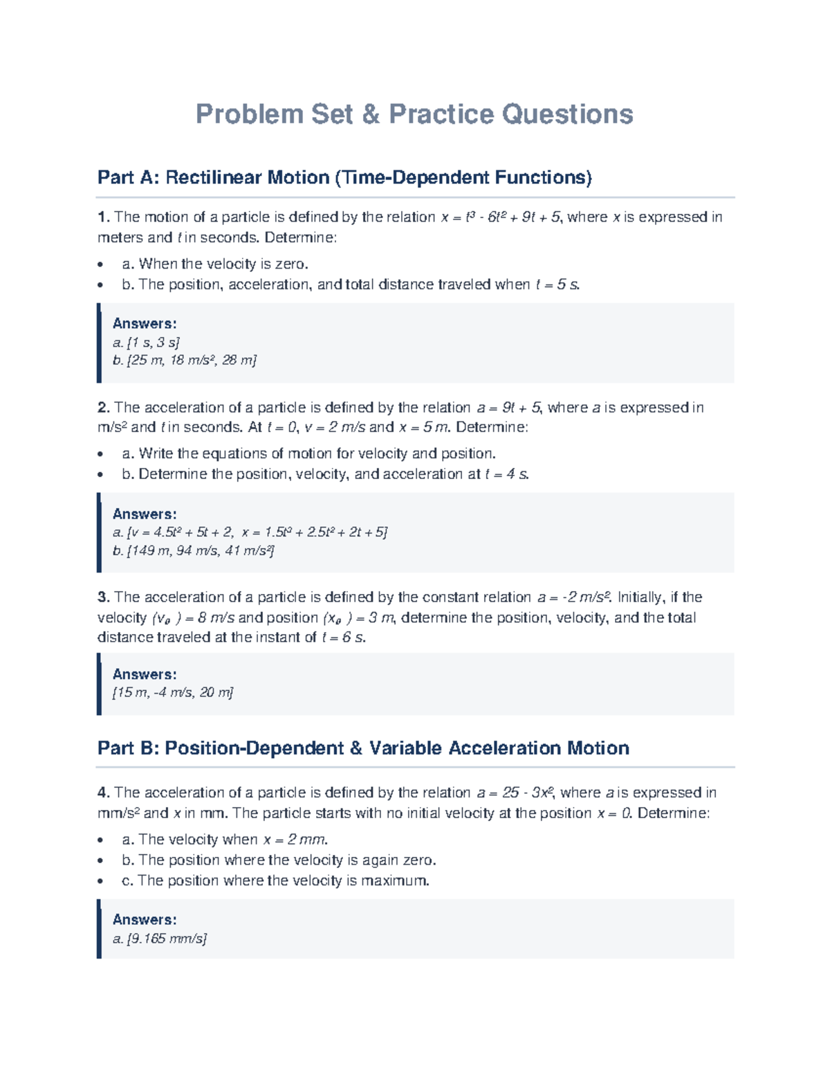Mechanics UT - Solutions to Dynamics Problem Set - Studocu