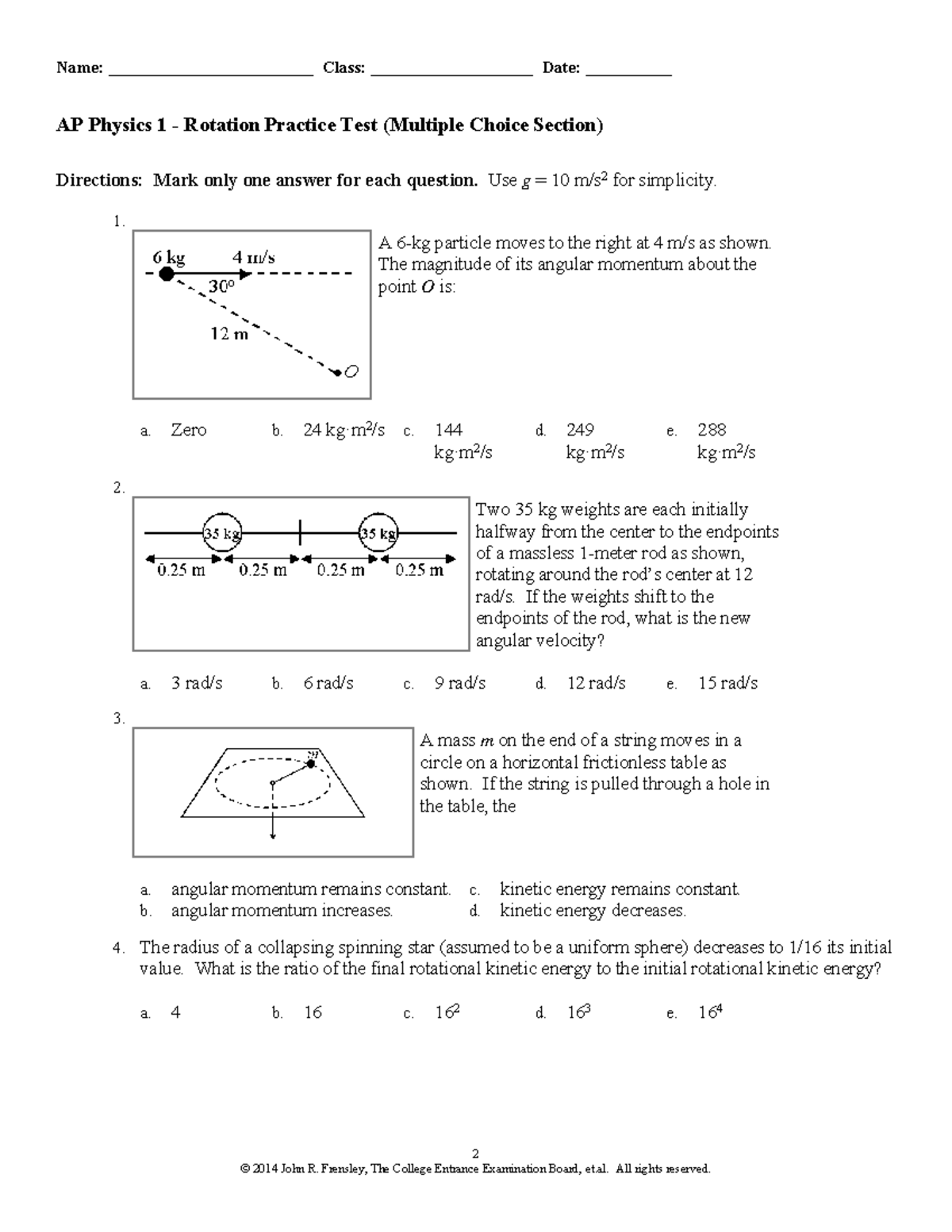 AP Physics 1 Practice Test: Rotation MC Questions and Answers - Studocu
