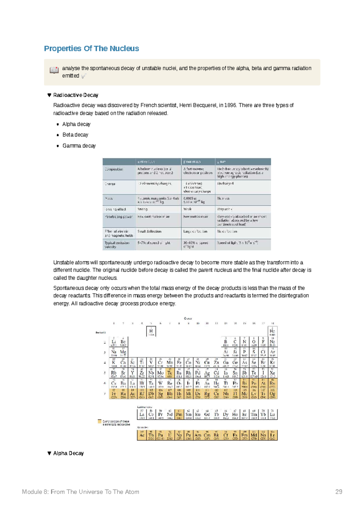 Properties of the Nucleus: Radioactive Decay and Radiation Types ...