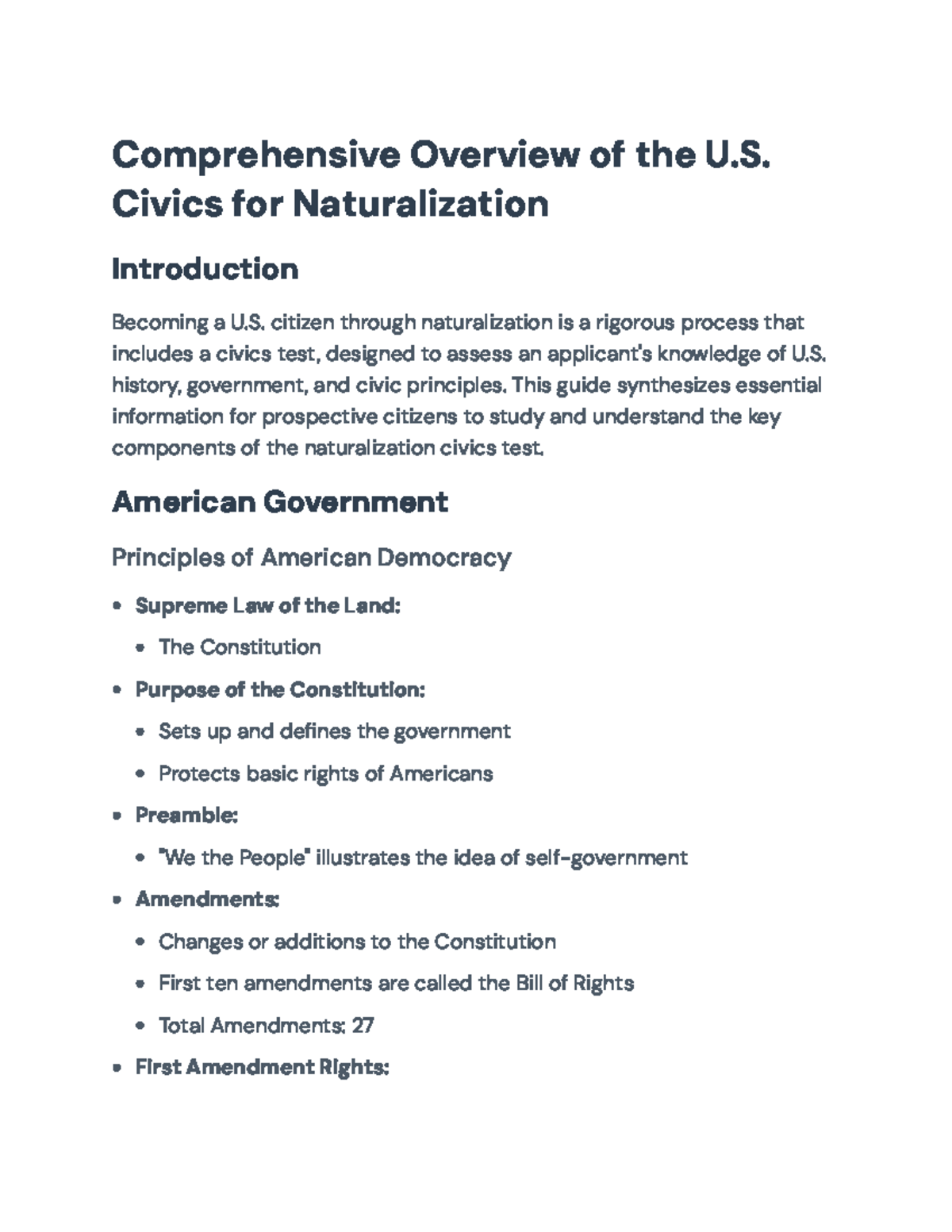 Comprehensive Guide to U.S. Civics for Naturalization Exam ...