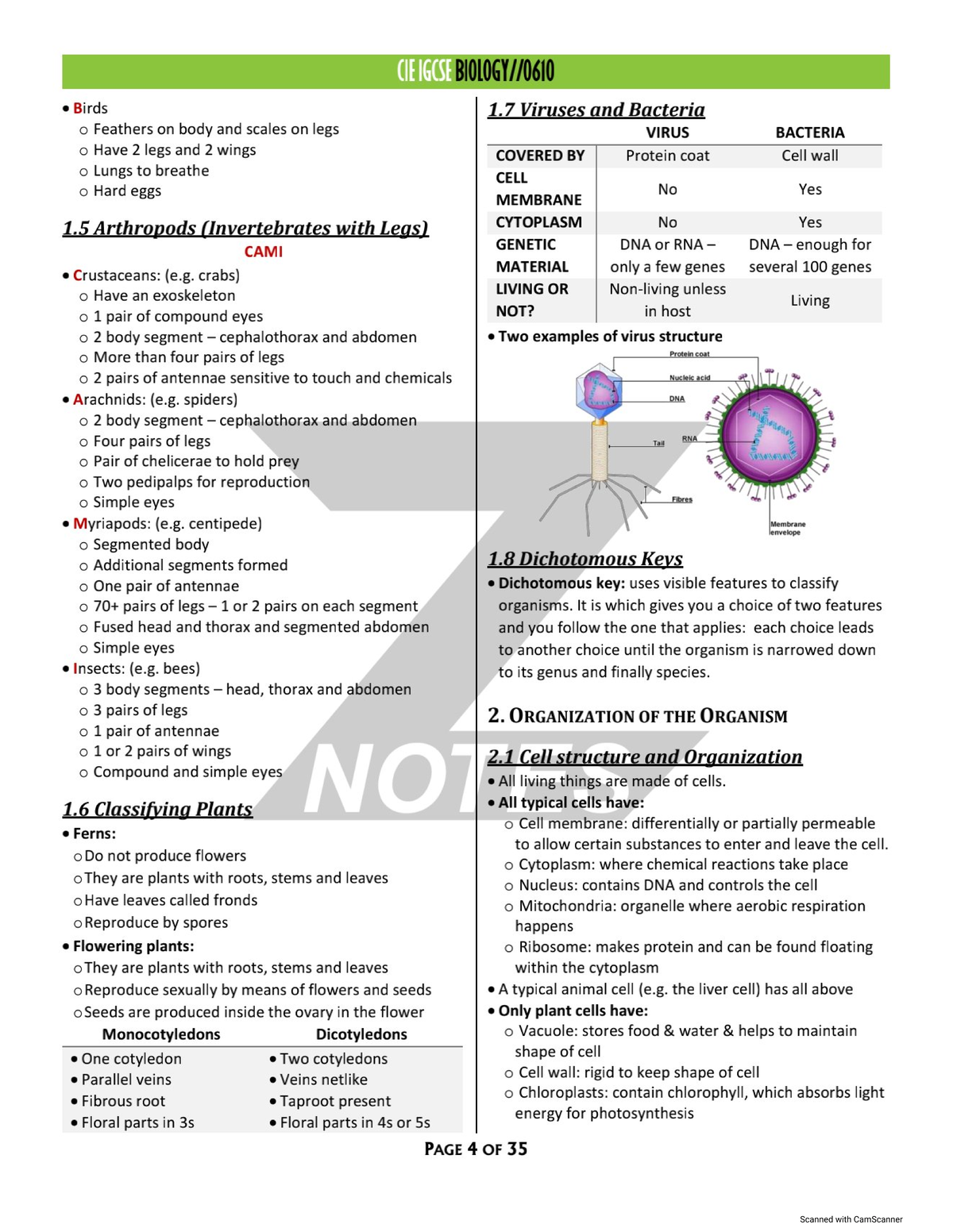 Cell Structure and Organisation - IIE IGCSE Birds 1 Viruses and ...