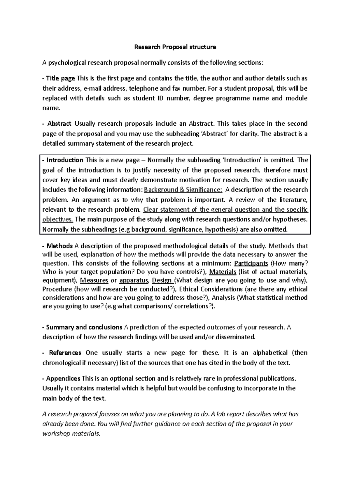 Research Proposal Structure Guidelines for Psychology Studies - Studocu