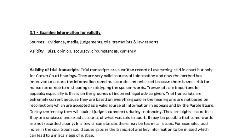 3.1 Validity of Trial Transcripts and Law Reports: Evidence Analysis ...