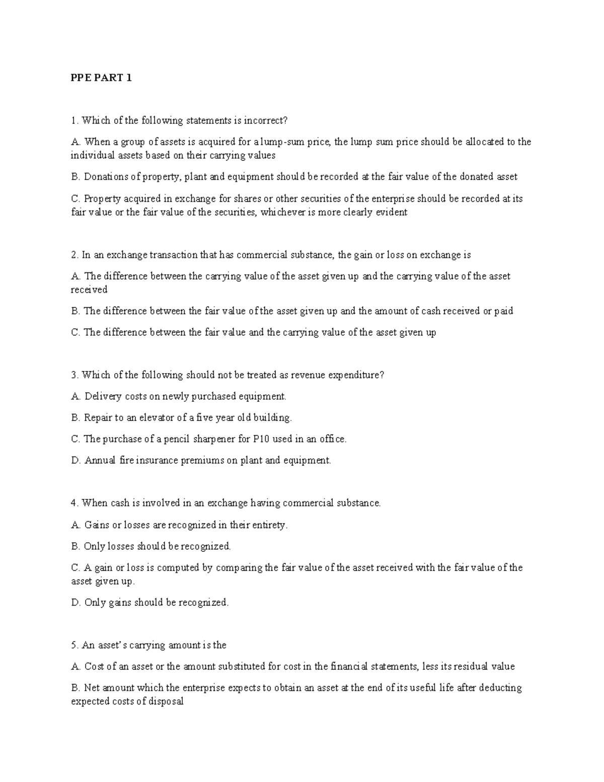 PPE PART 1: Key Concepts and Questions on Property, Plant, and ...