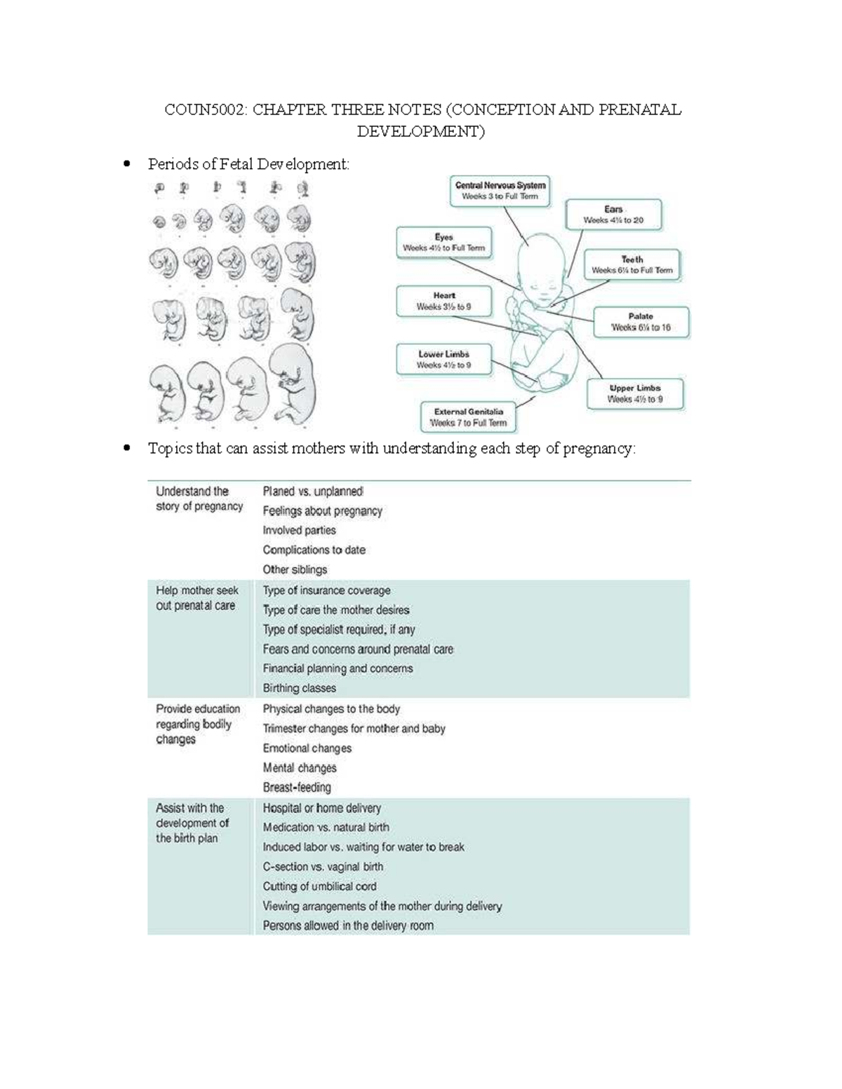 COUN5002: Chapter 3 Notes on Conception & Prenatal Development - Studocu