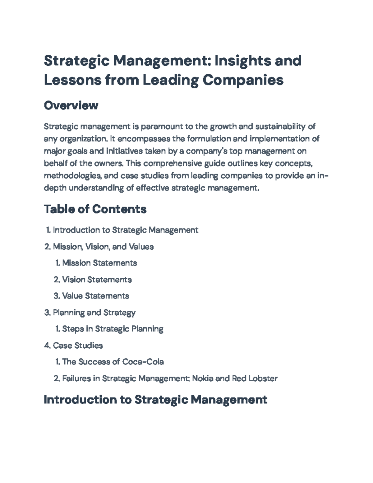 Strategic Management Insights: Vision, Values, and Case Studies ...