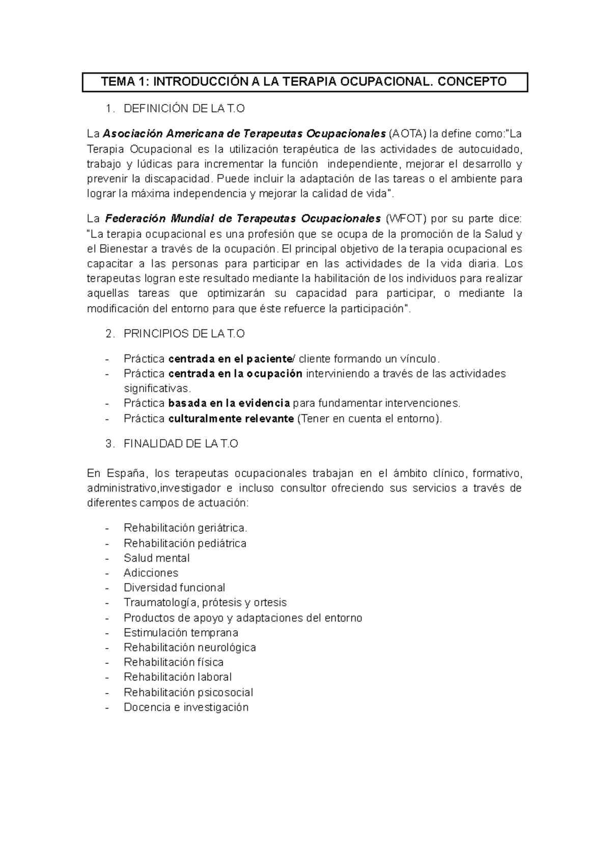 TEMA 1 Introducción A LA Terapia Ocupacional. Concepto - TEMA 1 ...