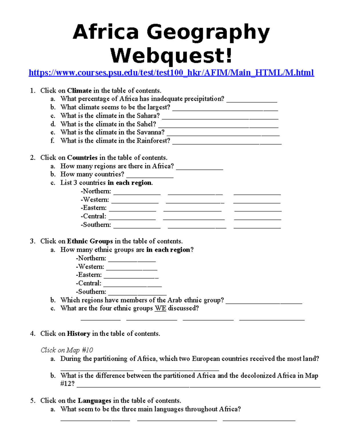 Africa Geography Webquest - Africa Geography Webquest! - Studocu