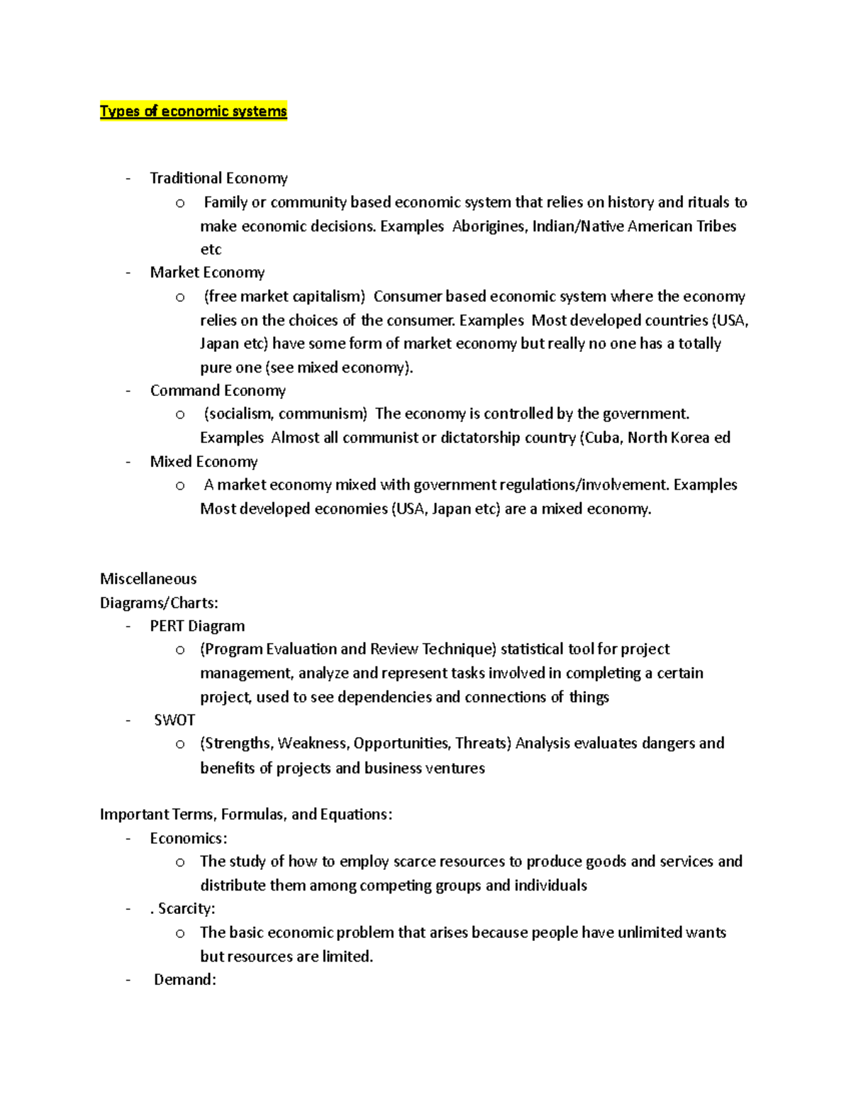 Types of Economic Systems: Traditional, Market, Command & Mixed - Studocu