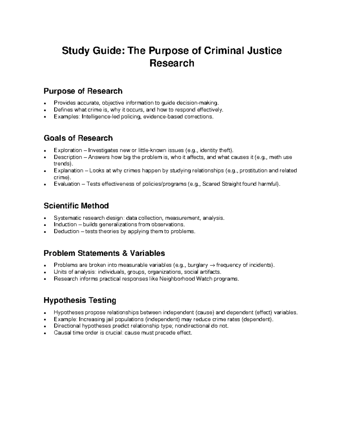 Criminal Justice Research Summary: Purpose & Methods Guide - Studocu