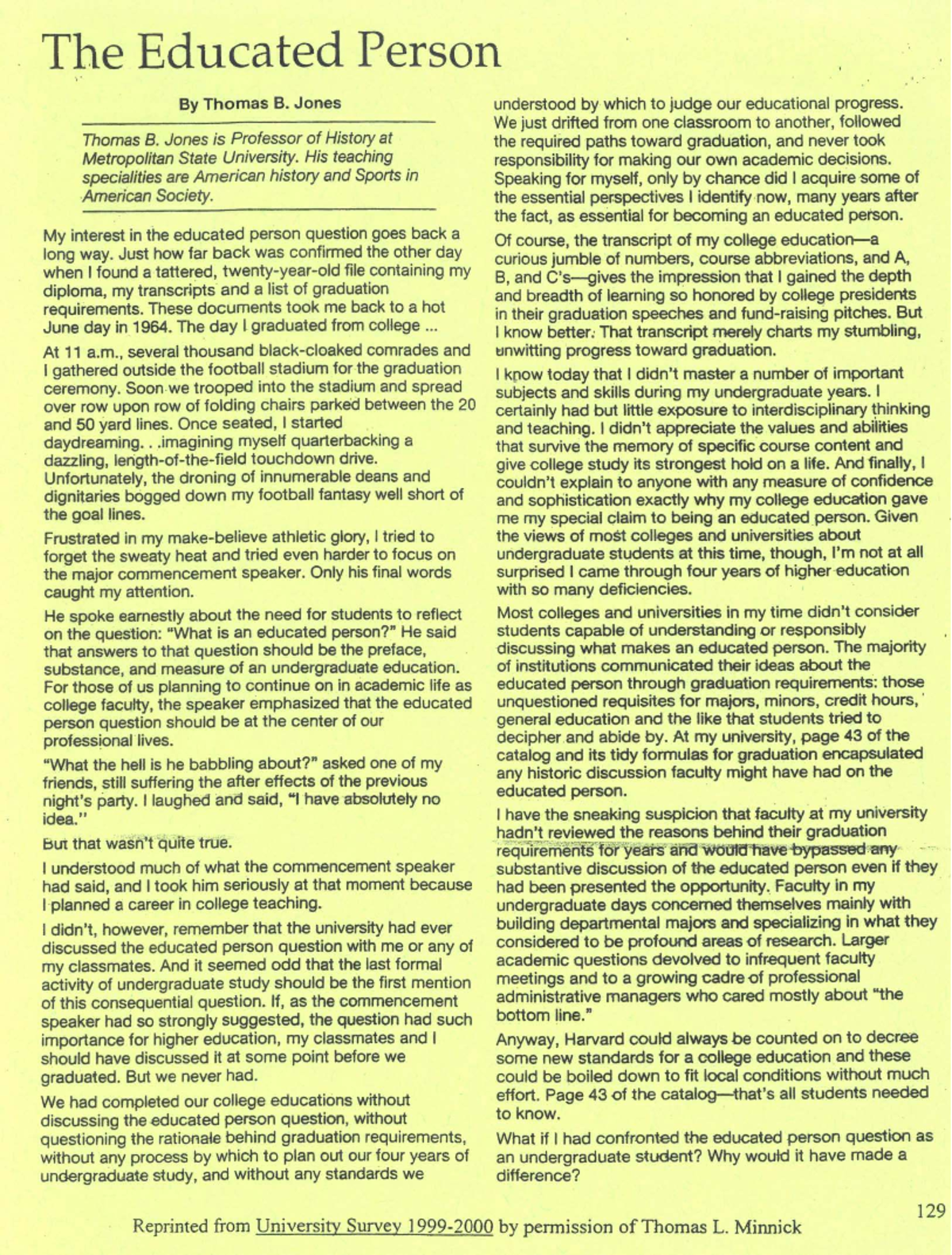 Analysis of "The Educated Person" by Thomas B. Jones: Key Insights and ...