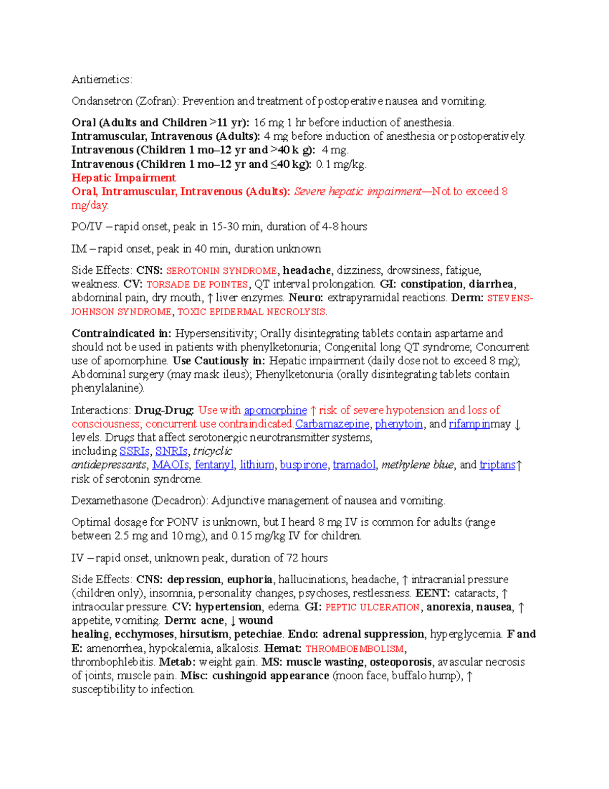 Common Medications in PACU: Key Antiemetics and Analgesics Guide - Studocu