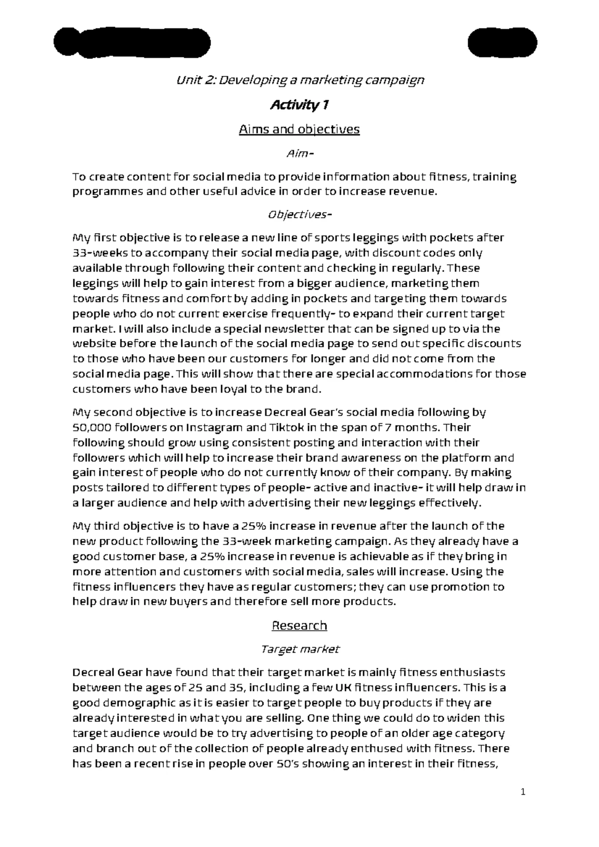 Decreal gear - yh man - BTEC Business Studies Unit 2 Developing a Marketing Campaign Decreal ...