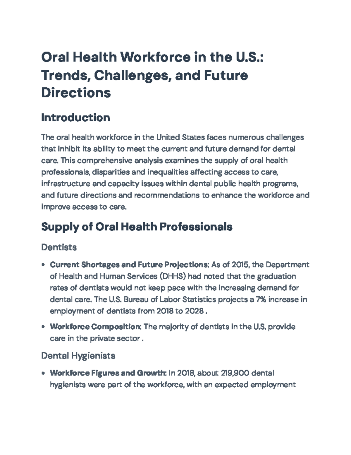 Oral Health Workforce in the U.S.: Trends, Challenges, and Directions ...