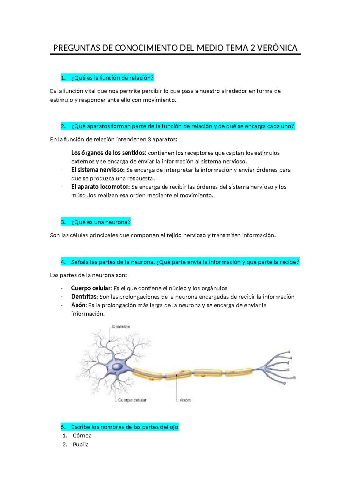 Preguntas de Conocimiento del Medio - Tema 2: Función de Relación - Studocu
