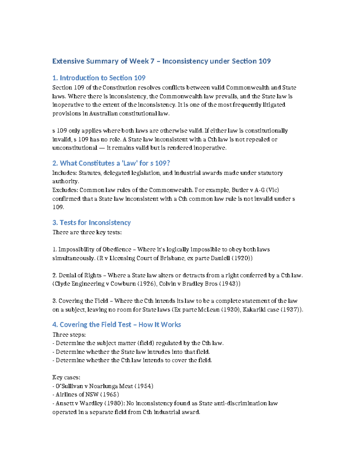 Week 7 Inconsistency Summary: Section 109 Explained - Studocu