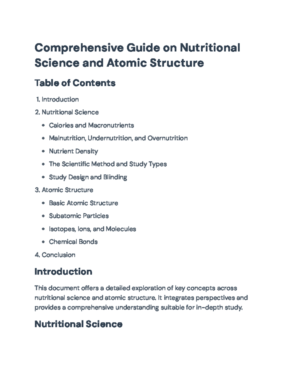 Comprehensive Study of Nutritional Science and Atomic Structure ...