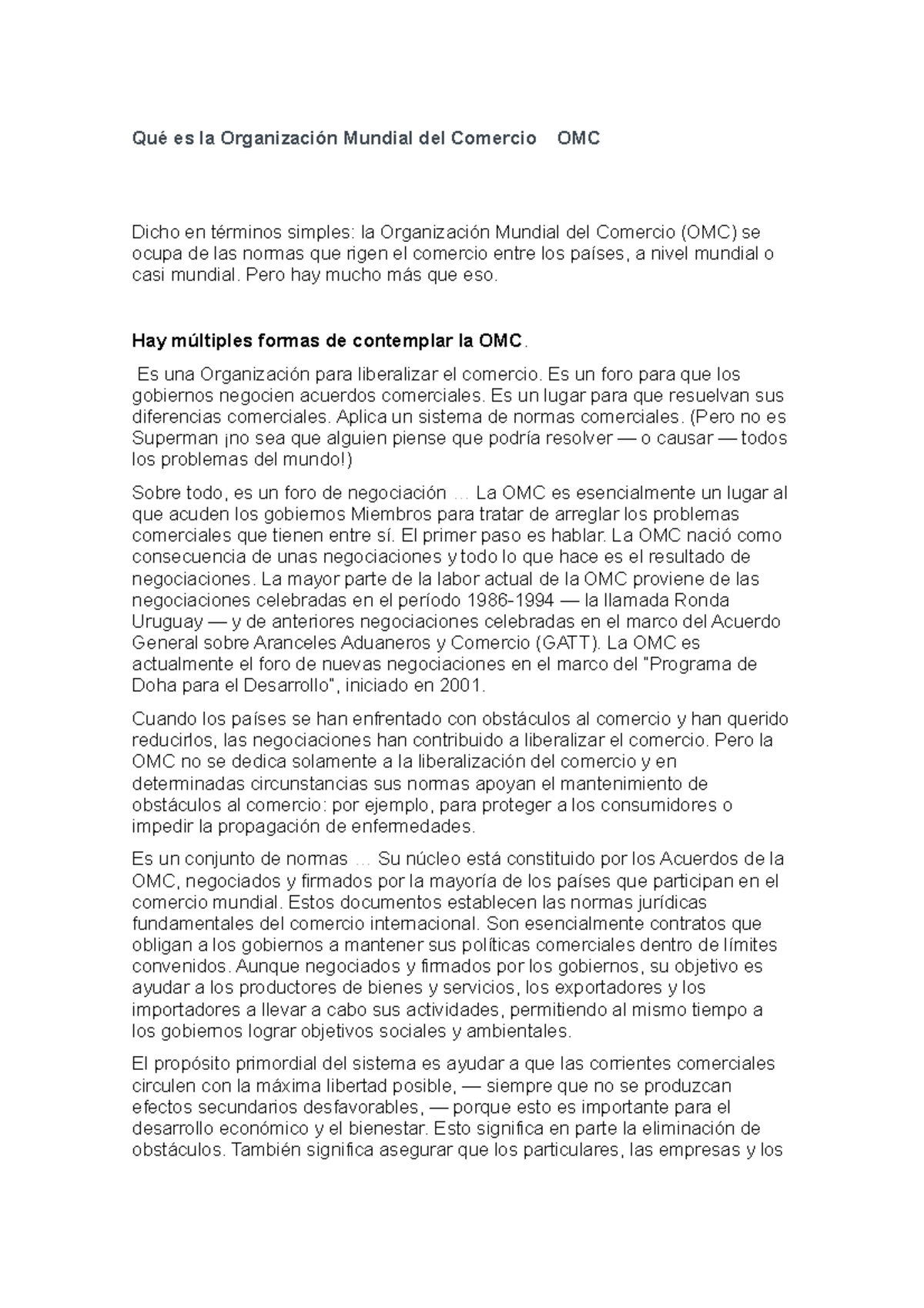 Qu es la Organización Mundial del Comercio OMC - Qué es la Organización ...