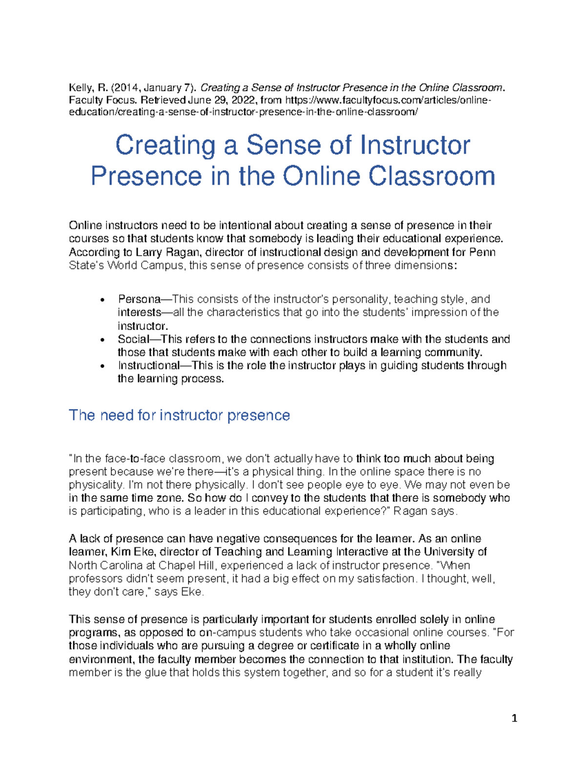 Module 5: Establishing Instructor Presence in Online Learning - Studocu