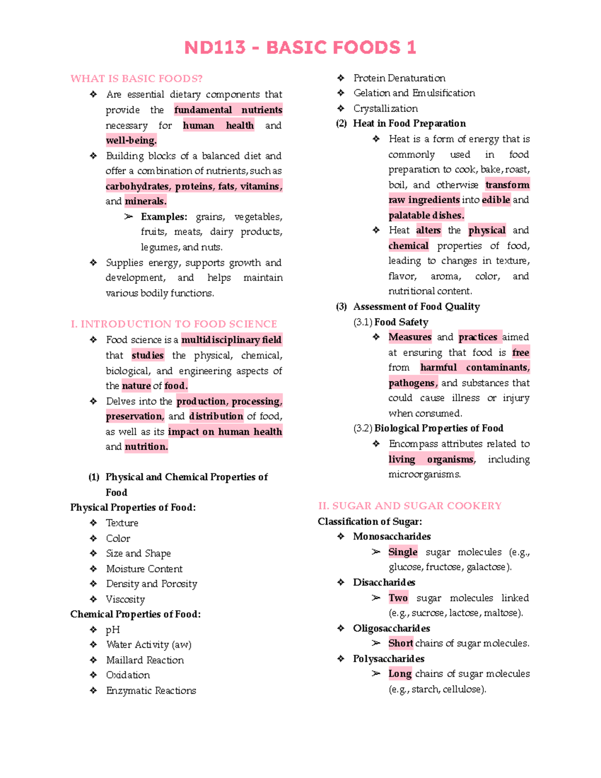 Basic Foods 1 Notes - ND113 - BASIC FOODS 1 WHAT IS BASIC FOODS? Are ...