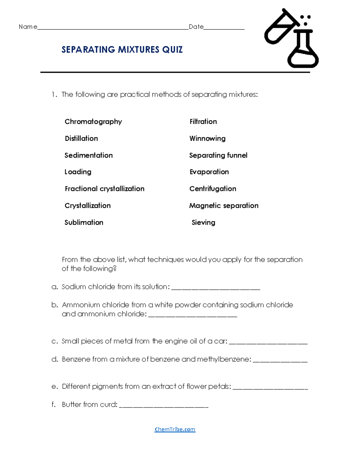 Separating-mixtures-worksheet-2 compressed - ChemTribe 1. The following ...