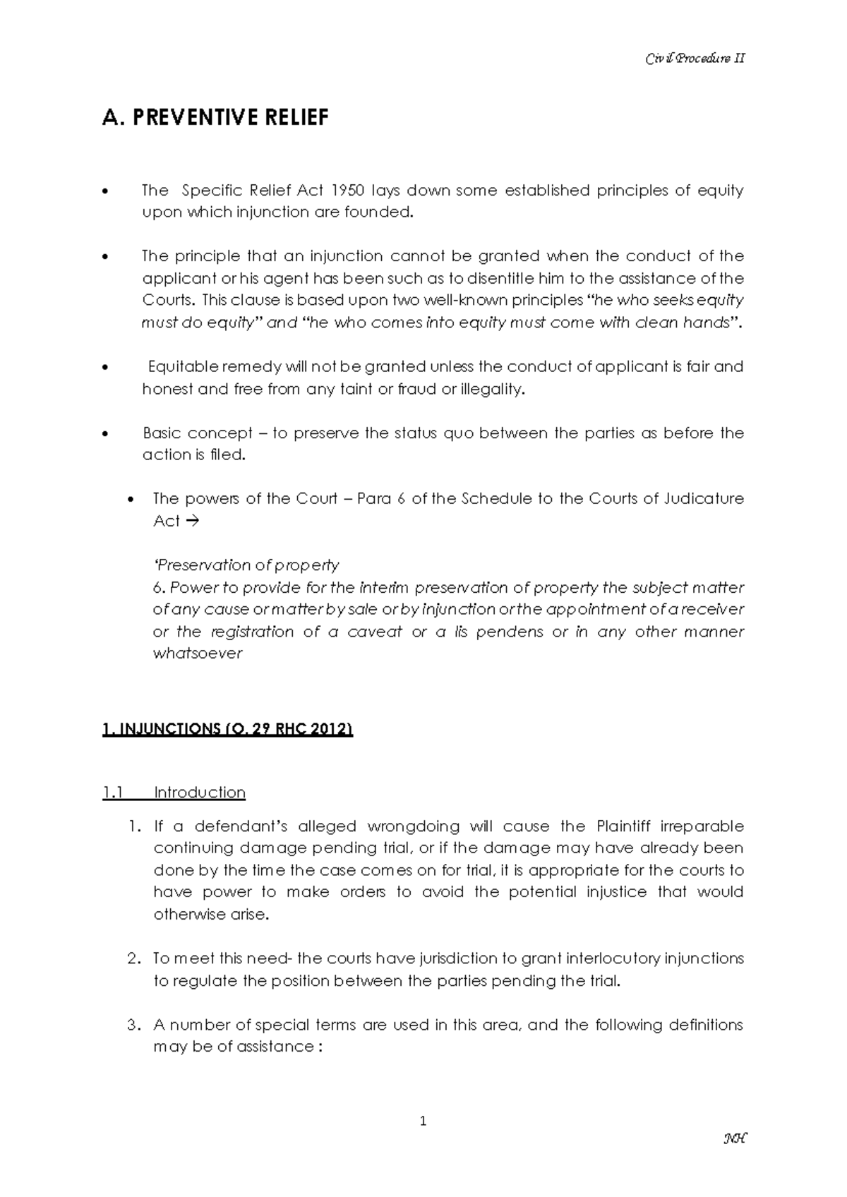 Civil Procedure II: Week 1 Notes on Injunctions and Preventive Relief ...