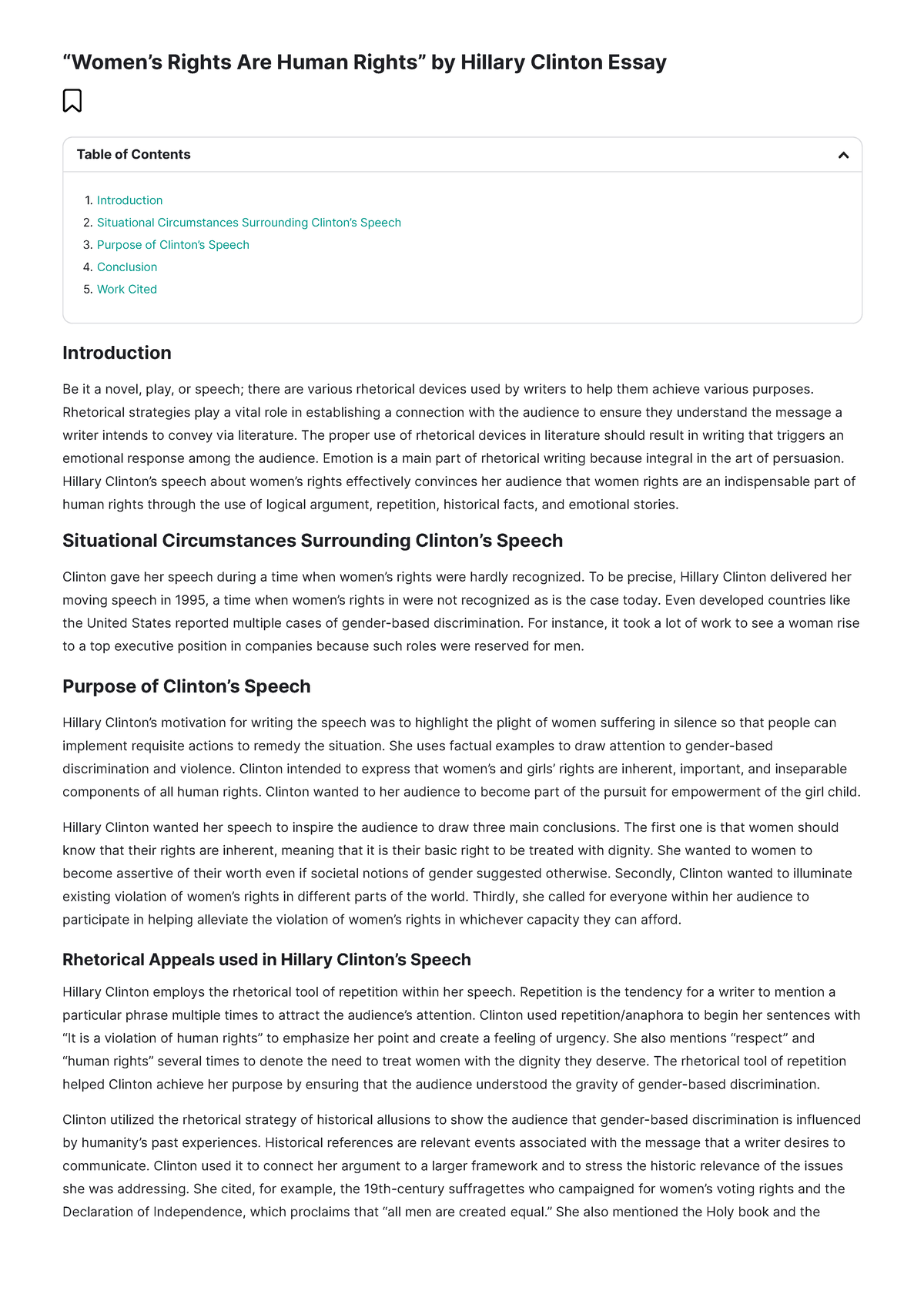 Women's Rights Are Human Rights: Hillary Clinton Essay (ENG 101) - Studocu