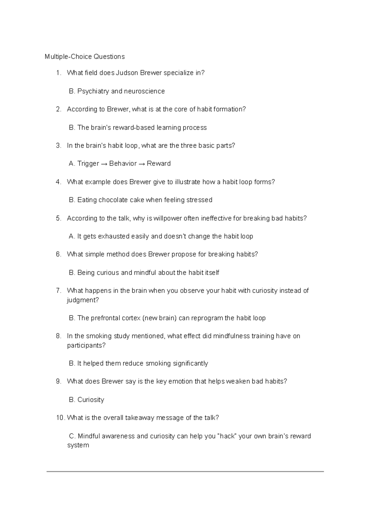 CIE Final Exam Study Guide: Judson Brewer's Insights on Habits - Studocu