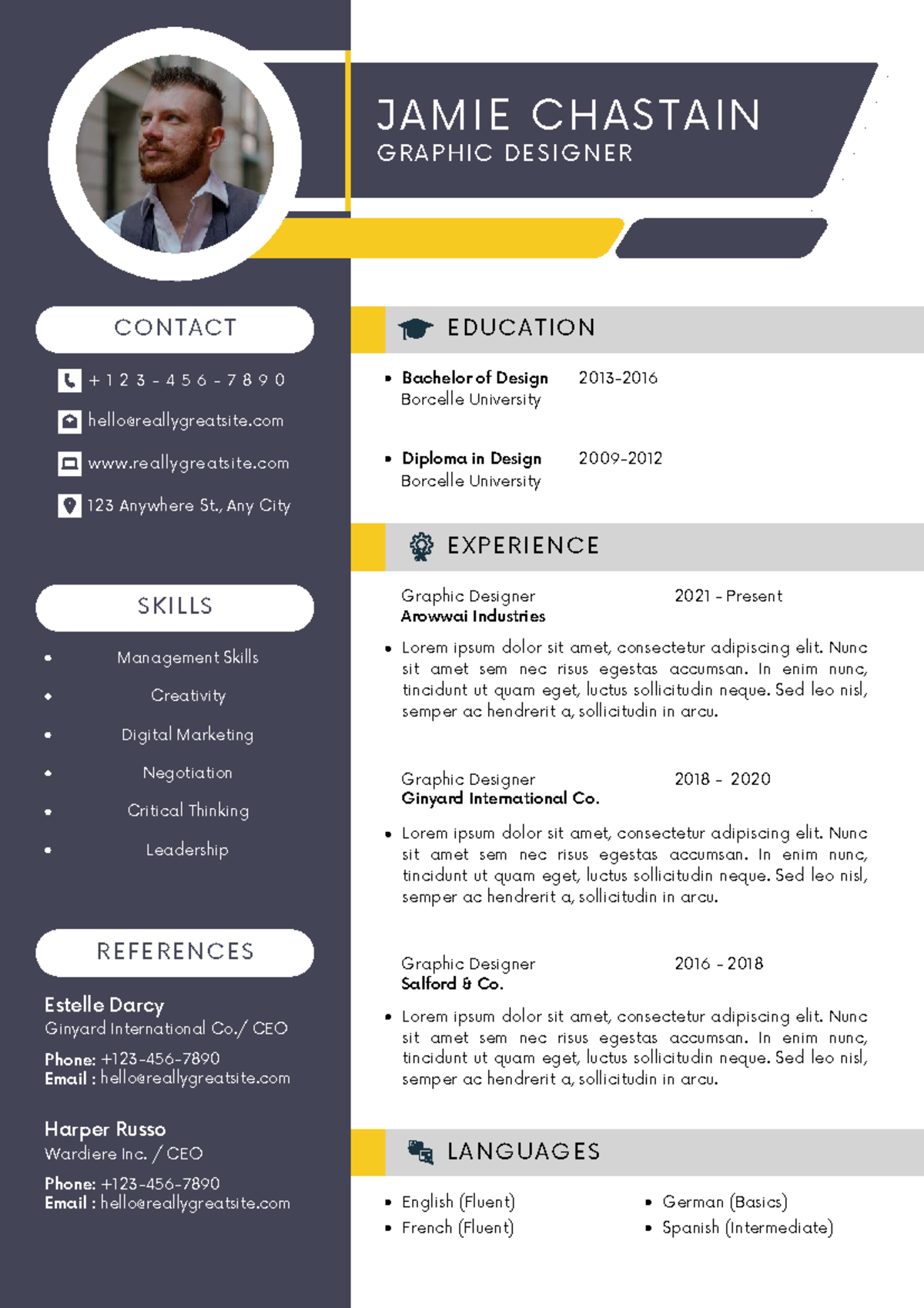 JAMIE CHASTAIN - Graphic Designer Resume CV - Studocu