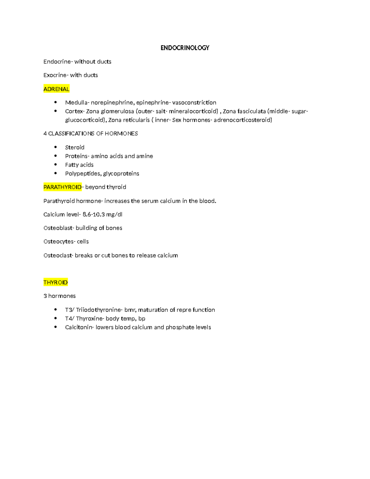 MS Finals notes - endocrine - ENDOCRINOLOGY Endocrine- without ducts ...