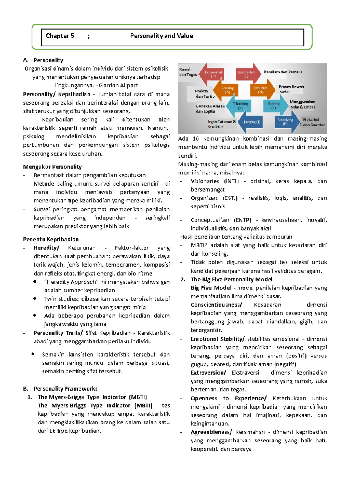 Chapter 5 - Personality and Value in Organizational Behavior - Studocu